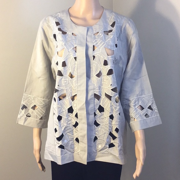 Bob Mackie | Jackets & Coats | Bob Mackie Light Gray Openfront Cutout ...